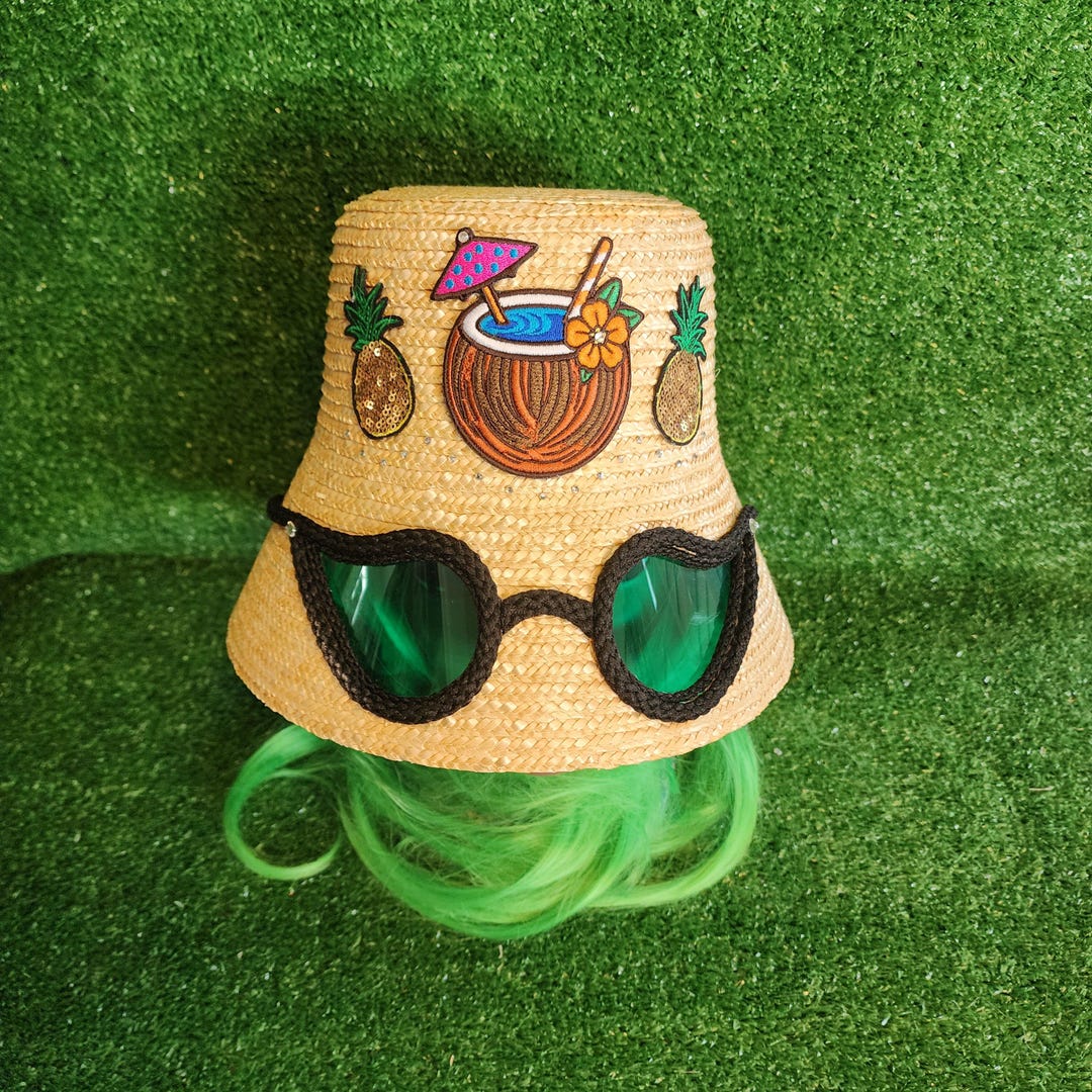 Cat Eye Retro Straw Sunglass Hat, Tiki Luau Palm Royale, 60s Style - Etsy