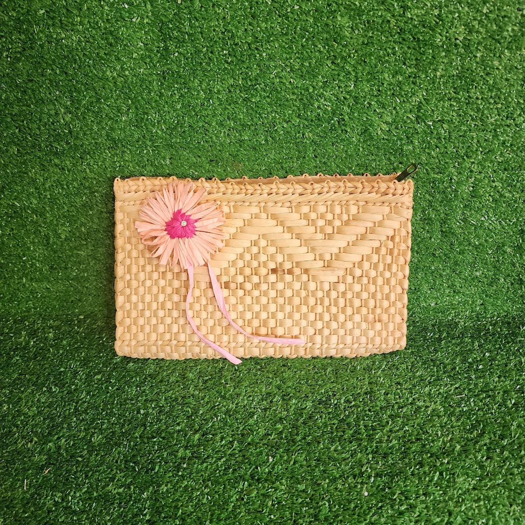 Straw Clutch, Corn Husk Clutch, Raffia Clutch, Flower Clutch, Pink ...