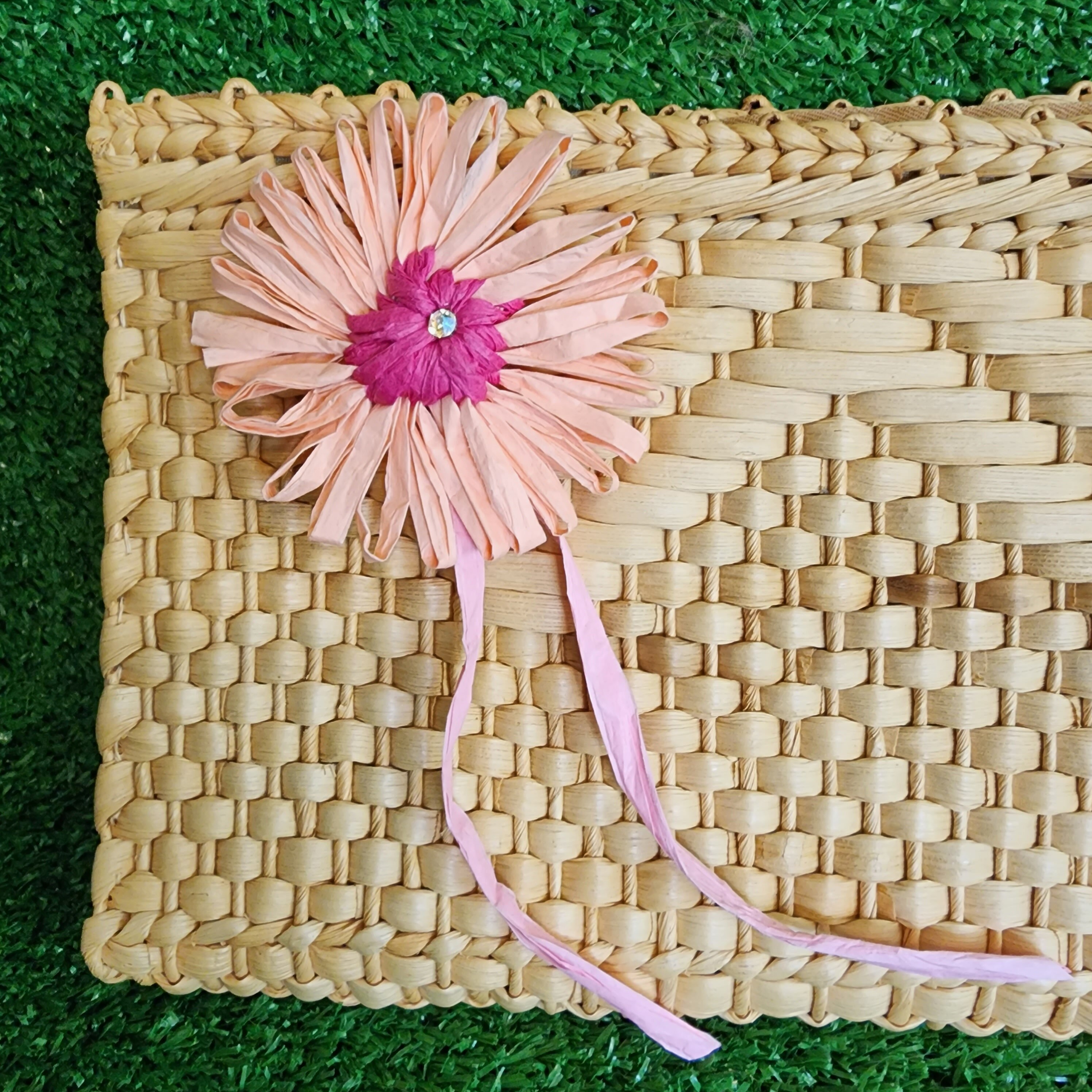 Straw Clutch, Corn Husk Clutch, Raffia Clutch, Flower Clutch, Pink ...