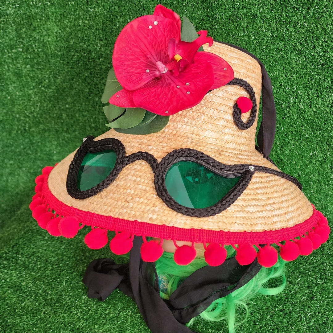 Cat Eye Hat, Sunglasses Hat, 60's Straw Hat, Luau Hat, Party Hat ...