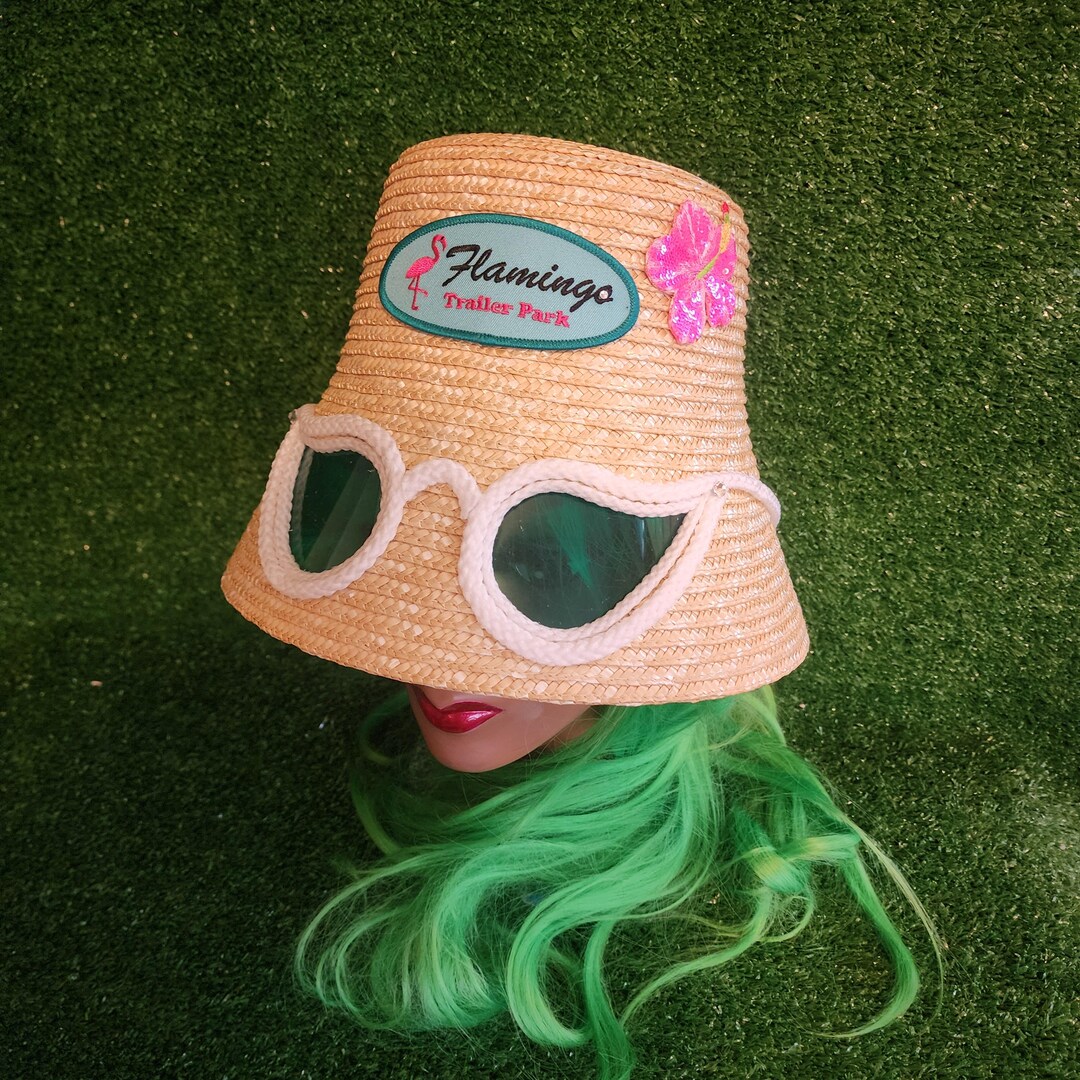 Cat Eye Retro Sunglass Hat: Tiki Luau Straw Hat With Flamingo Patch - Etsy