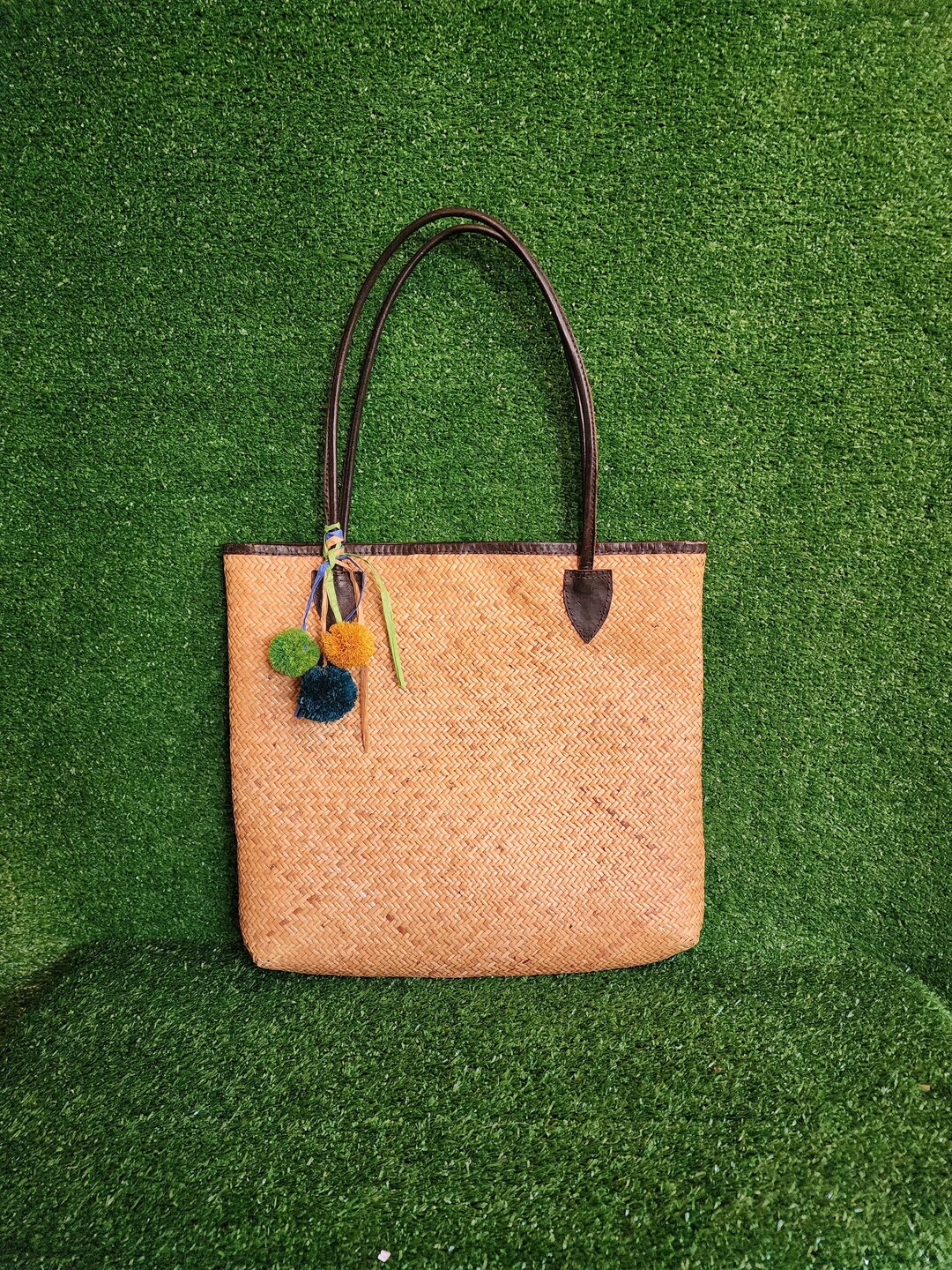 Classic Straw Bag, Straw Tote, Lined Straw Bag, Pom Pom Bag, Straw ...