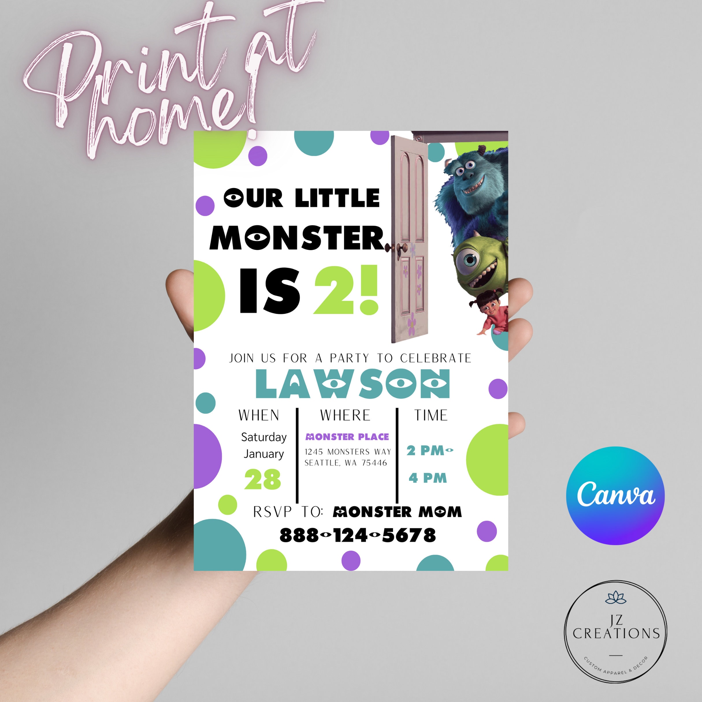 Monsters Inc Party Theme Birthday Invitation, Digital Download, Fully ...