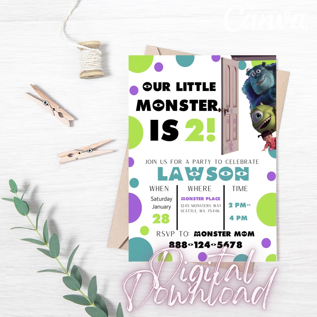 Monsters Inc Party Theme Birthday Invitation, Digital Download, Fully ...