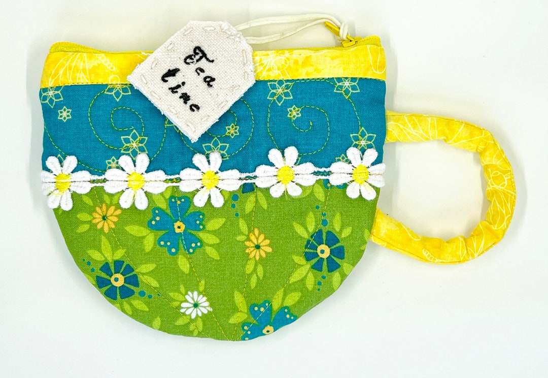 Handmade Teacup Pouch Blue Green Daisy - Etsy