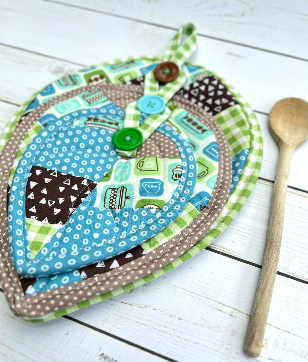 Reversible Quilted Insulated Leaf Shaped Hot Pads - Set of 3 - Brown ...