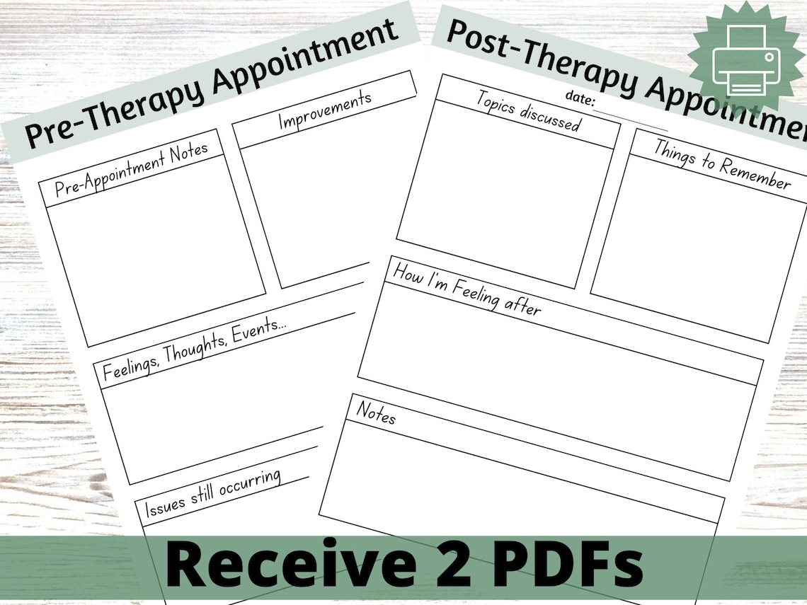 Printable Pre and Post Therapy Note Pages, Therapy Appointment ...