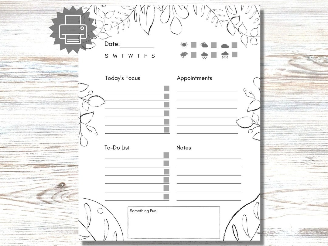 Printable Minimalist Plant Daily Planner PDF, Fine Line Leaves Agenda ...