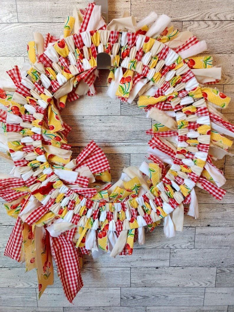 Retro Rag Wreath Summer Fun Cherries Red and White Gingham - Etsy