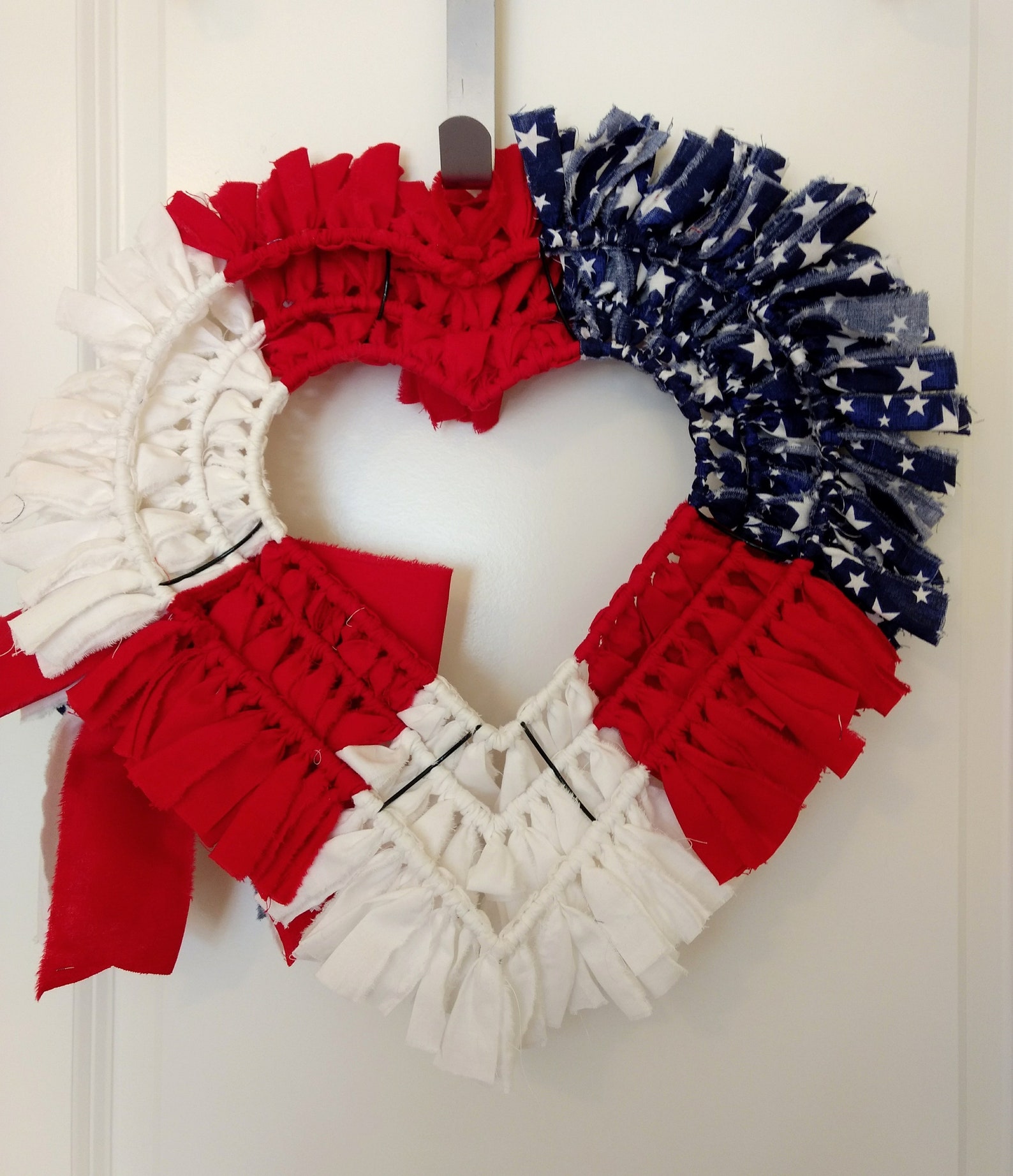 Patriotic Rag Wreath, Shabby Celebration Rag Wreath, Farmhouse Shabby ...