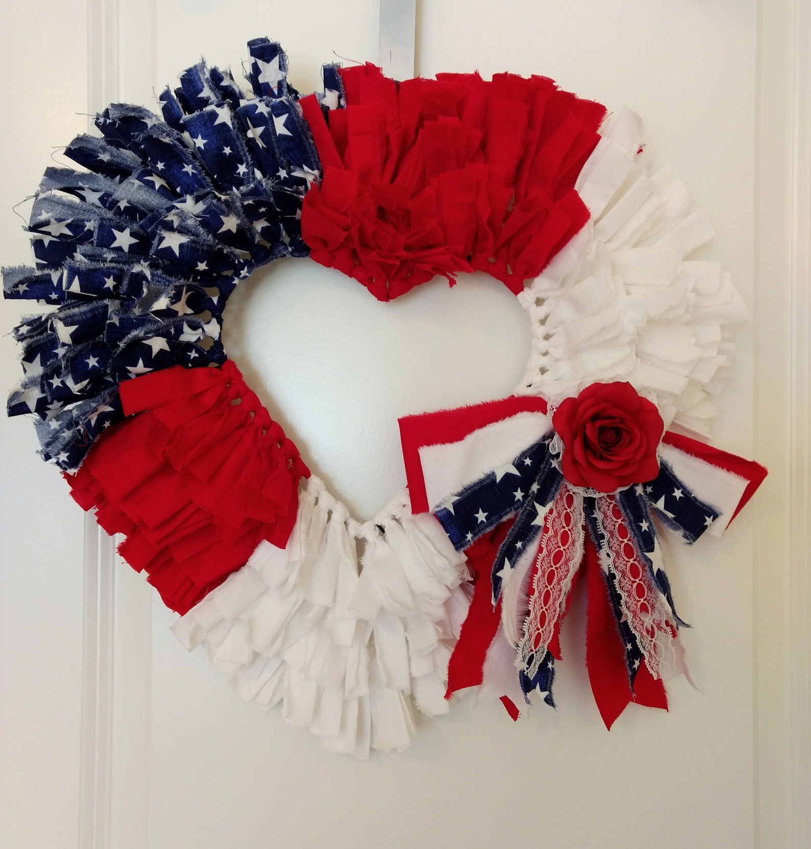 Patriotic Rag Wreath, Shabby Celebration Rag Wreath, Farmhouse Shabby ...