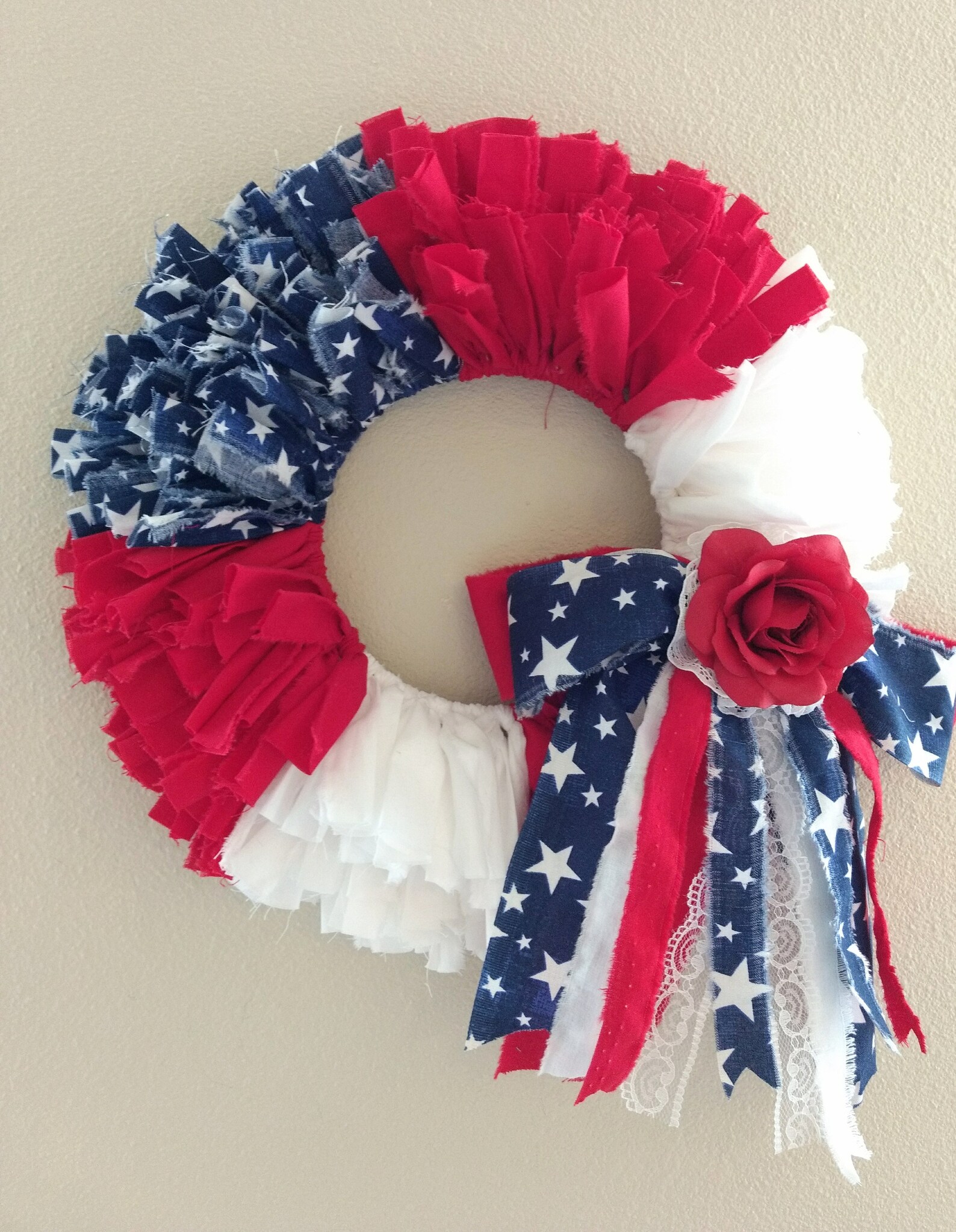 Patriotic Rag Wreath, Celebration Wreath, 4th of July Wreath, Farm ...