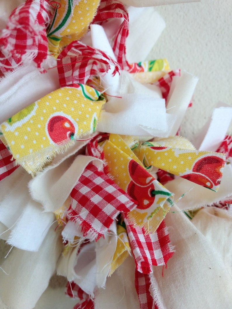 Retro Rag Wreath Summer Fun Cherries Red and White Gingham - Etsy