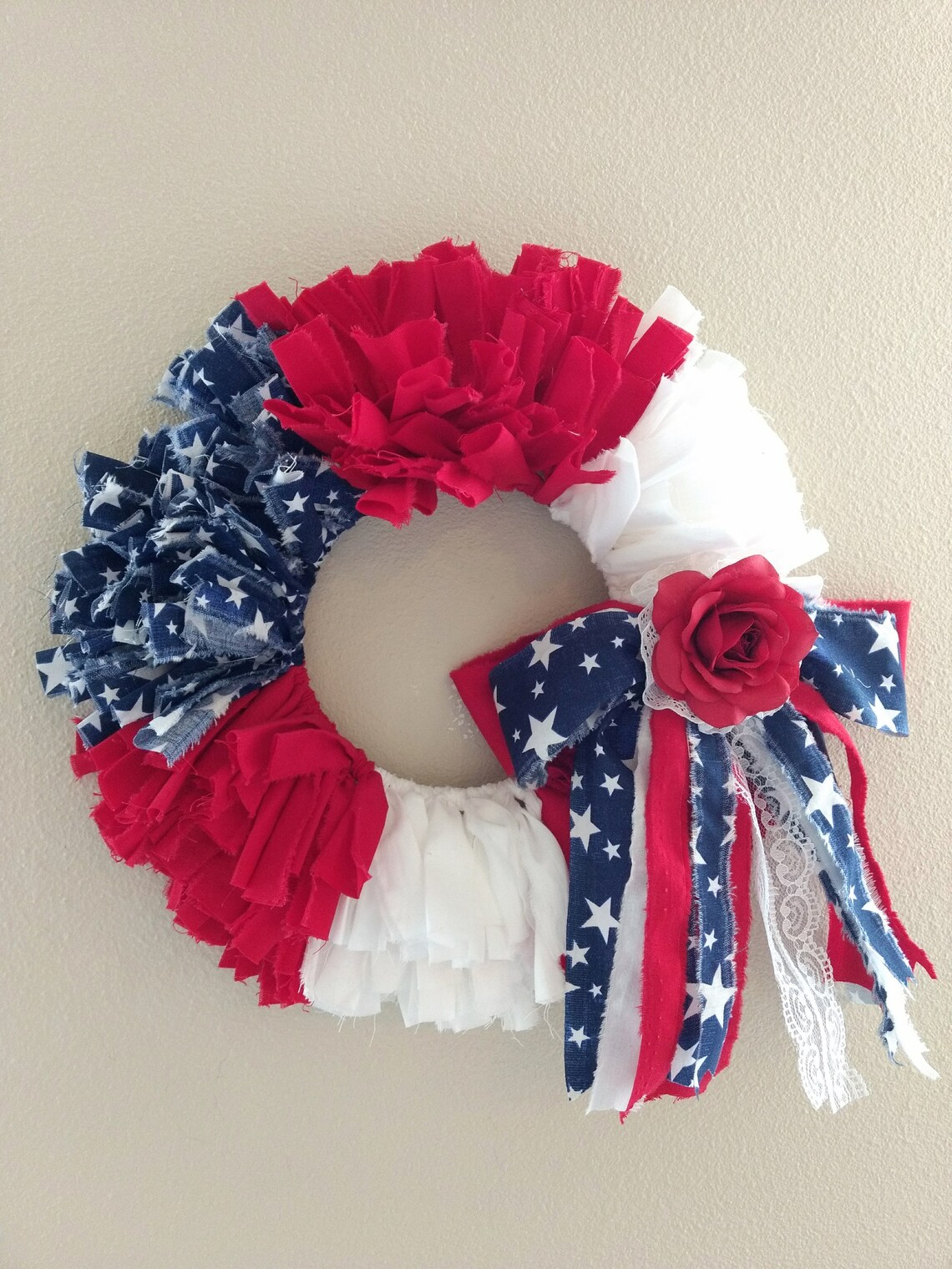 Patriotic Rag Wreath, Celebration Wreath, 4th of July Wreath, Farm ...