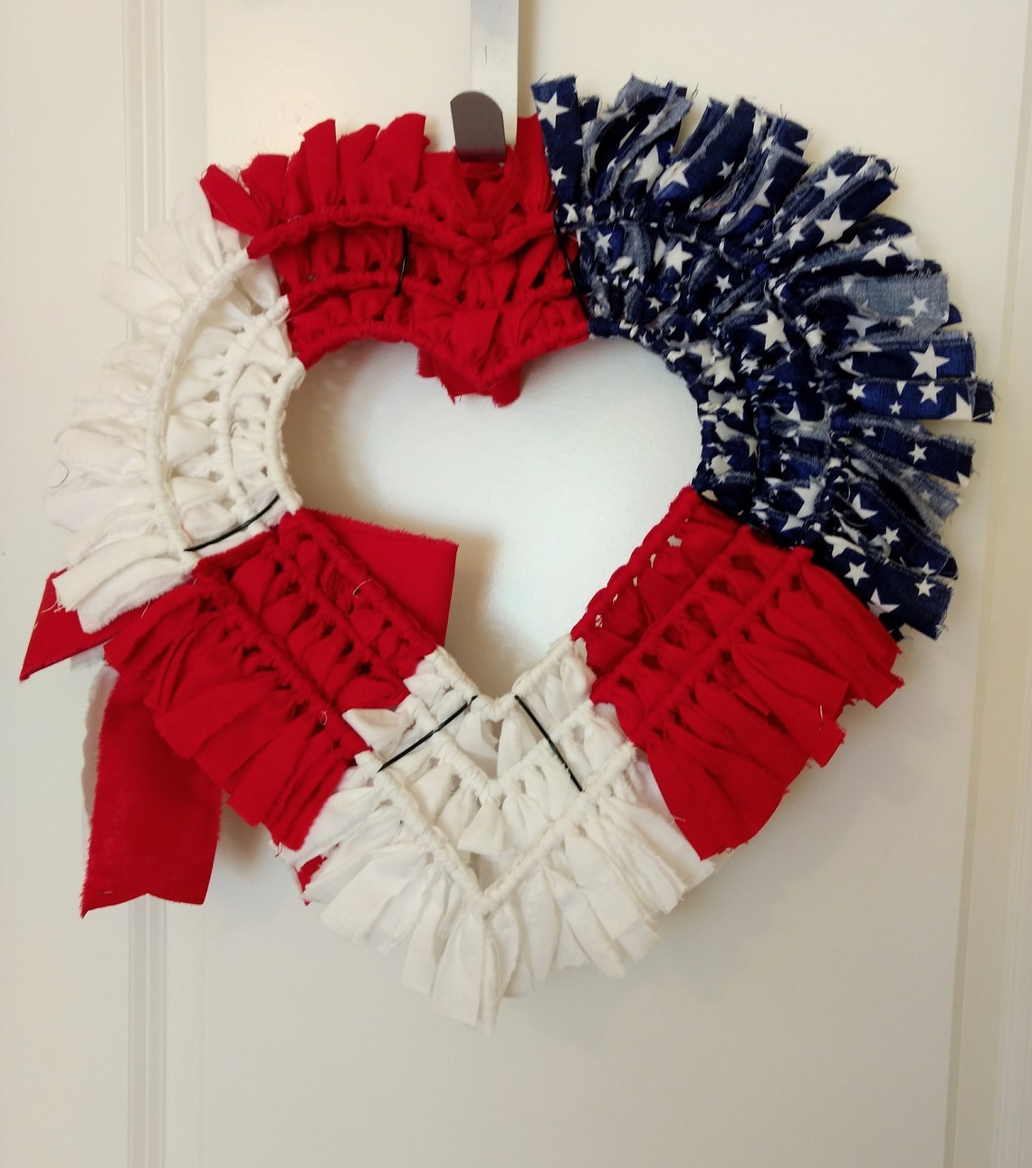 Patriotic Rag Wreath, Shabby Celebration Rag Wreath, Farmhouse Shabby ...