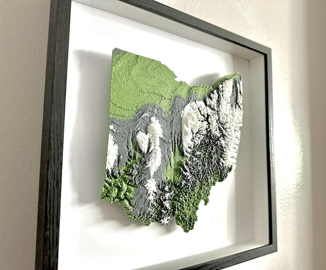 Ohio Topographic 3D State Map - Raised 3D Printed Relief Map for Home ...