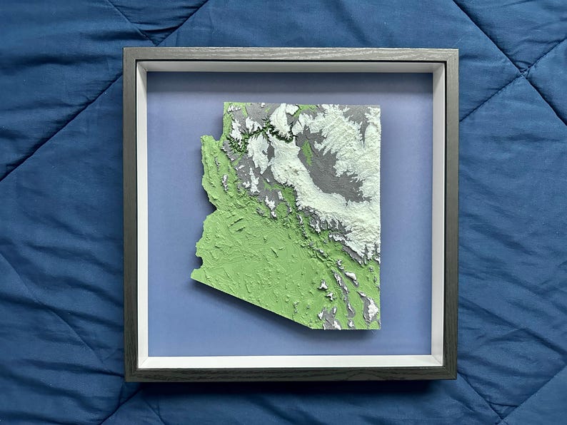 Arizona 3D Printed Topographic State Map – Raised Relief Wall Art ...