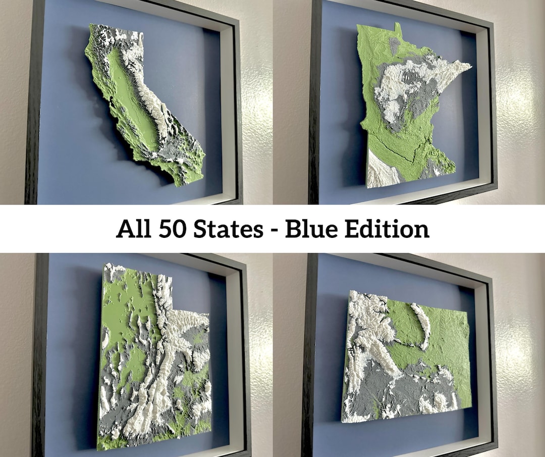 Any State 3D Printed Topographic Map – Raised Relief Wall Art, Unique ...