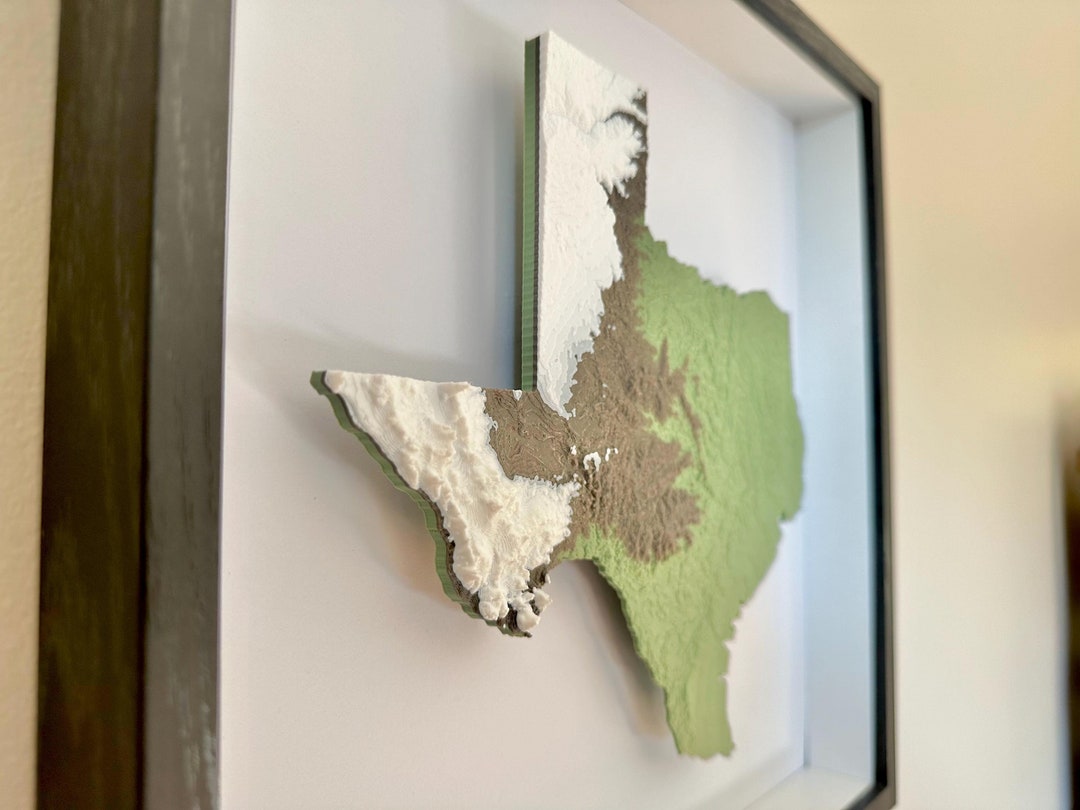 Texas Topographic 3D State Map Raised 3D Printed Relief Map for Home or ...
