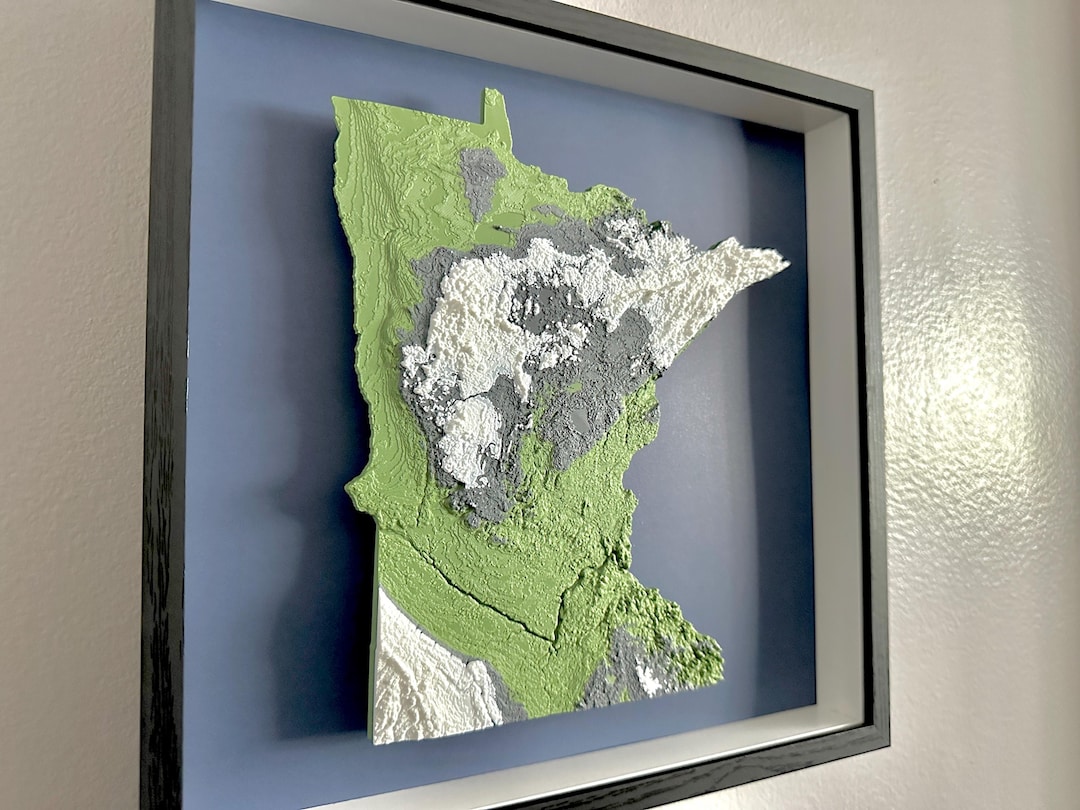 Blue Edition - Minnesota Topographic 3D State Map - Raised 3D Printed ...