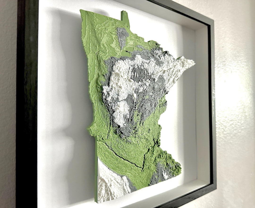 Minnesota 3D Printed Topographic State Map – Raised Relief Wall Art ...