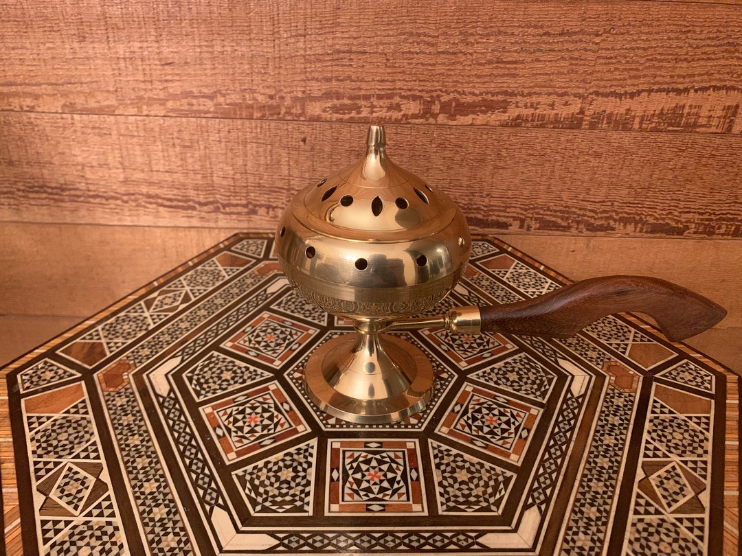 Brass Incense/resin Burner With Wooden Handle - Large - Etsy