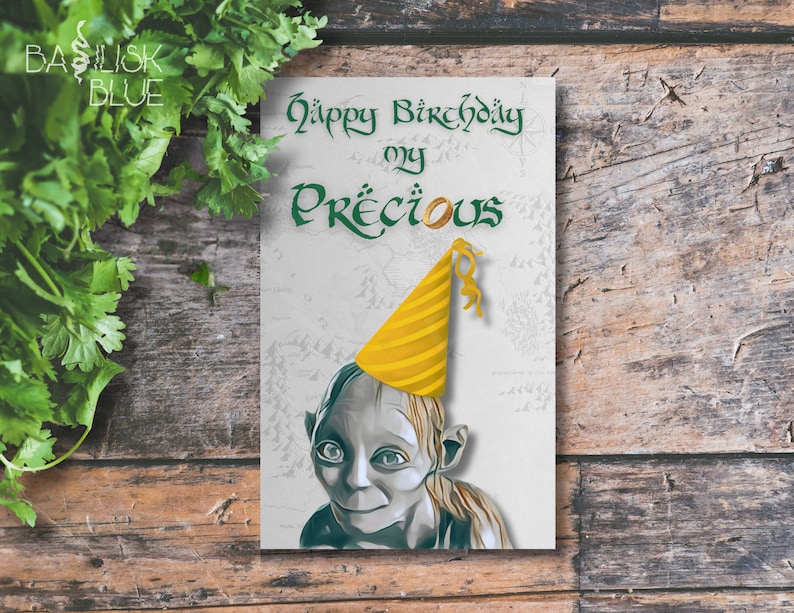 Printable Lotr Birthday Card Tolkien Greeting Card Gollum Funny Nerdy ...