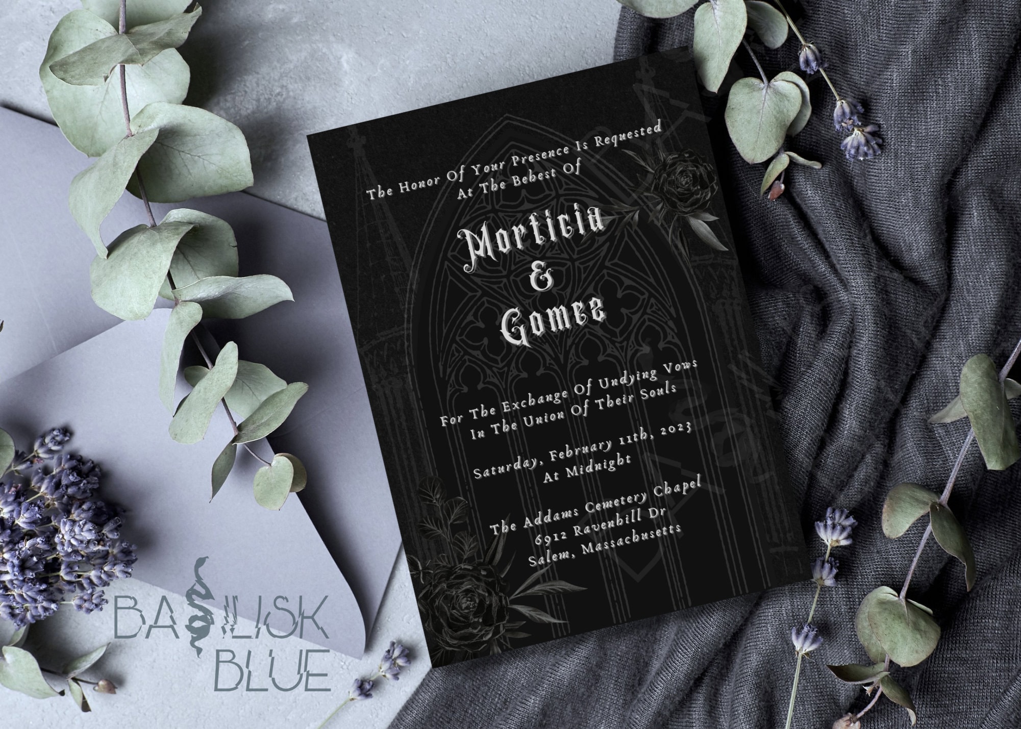 Gothic Addams Family Inspired Black Wedding Invitation Set - Customized ...
