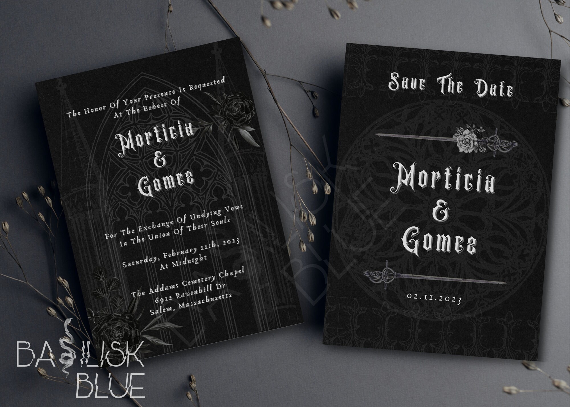 Gothic Addams Family Inspired Black Wedding Invitation Set - Etsy