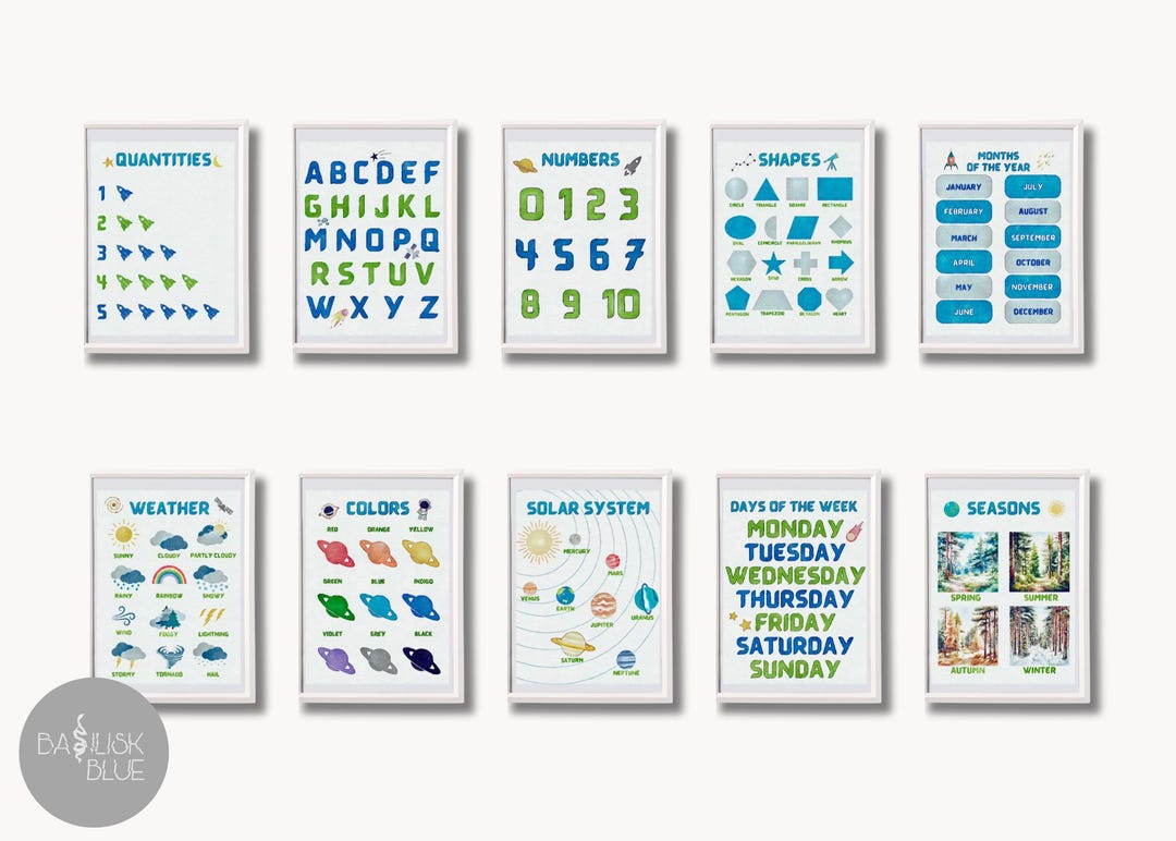 Educational Posters Set of 10 Prints, Back to School Classroom ...