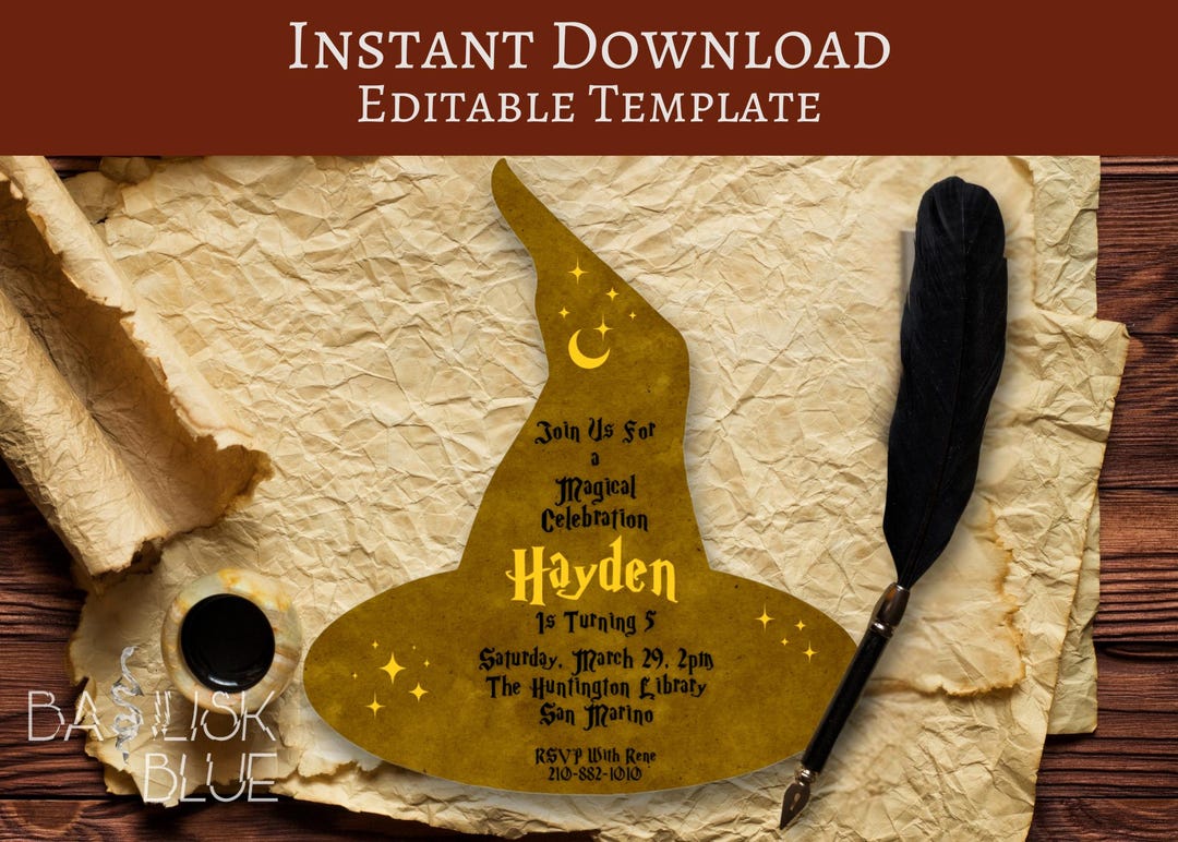 Wizard Invitation Template - Witch Hat Invite - Magic Theme Birthday ...