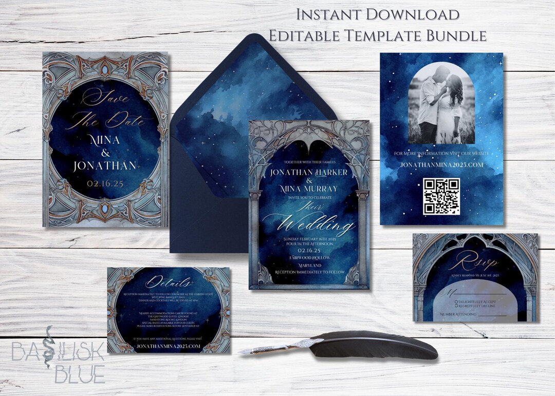 Celeste: Fairy Wedding Invitation Suite - Celestial Art Nouveau Wedding ...