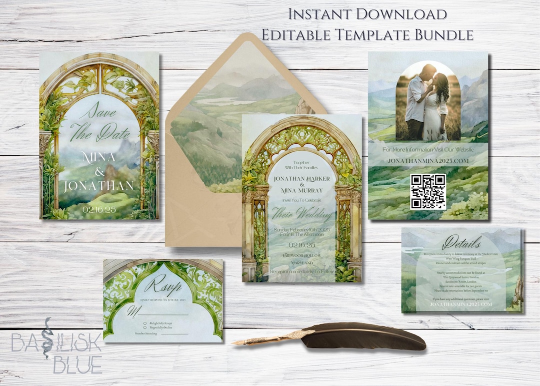 Haven: Elven Wedding Invitation Suite - Fantasy Art Nouveau Wedding ...