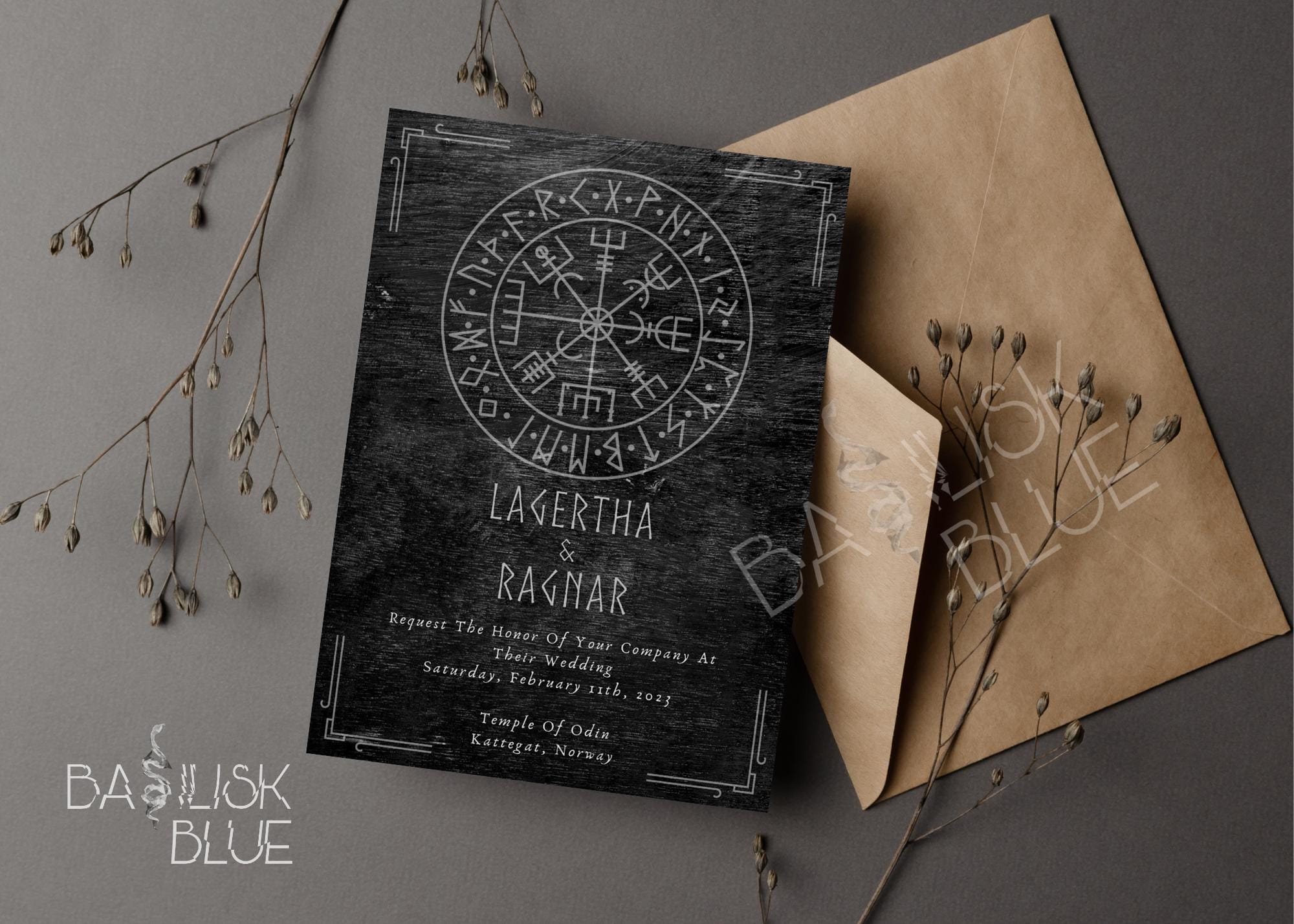 Viking Wedding Invitation Template Norse Runes Wedding Invite Helm of ...