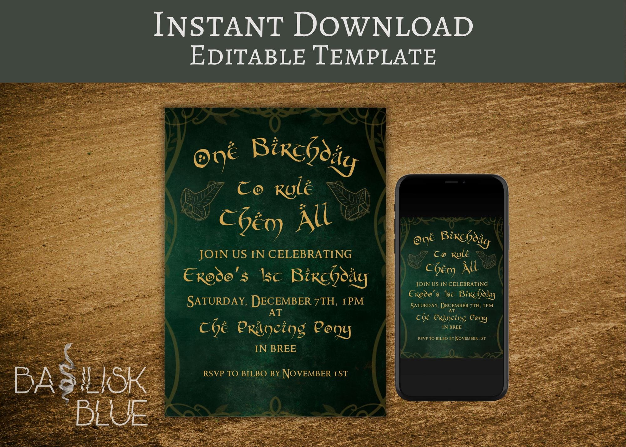 Lotr Inspired Birthday Invitation Template - One Birthday to Rule Them ...