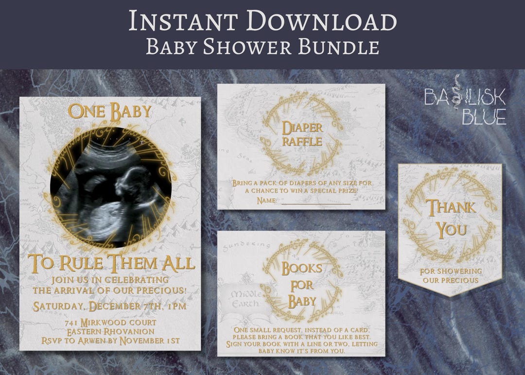 Lotr Baby Shower Party Bundle Lord of the Rings Baby Shower Invitation ...