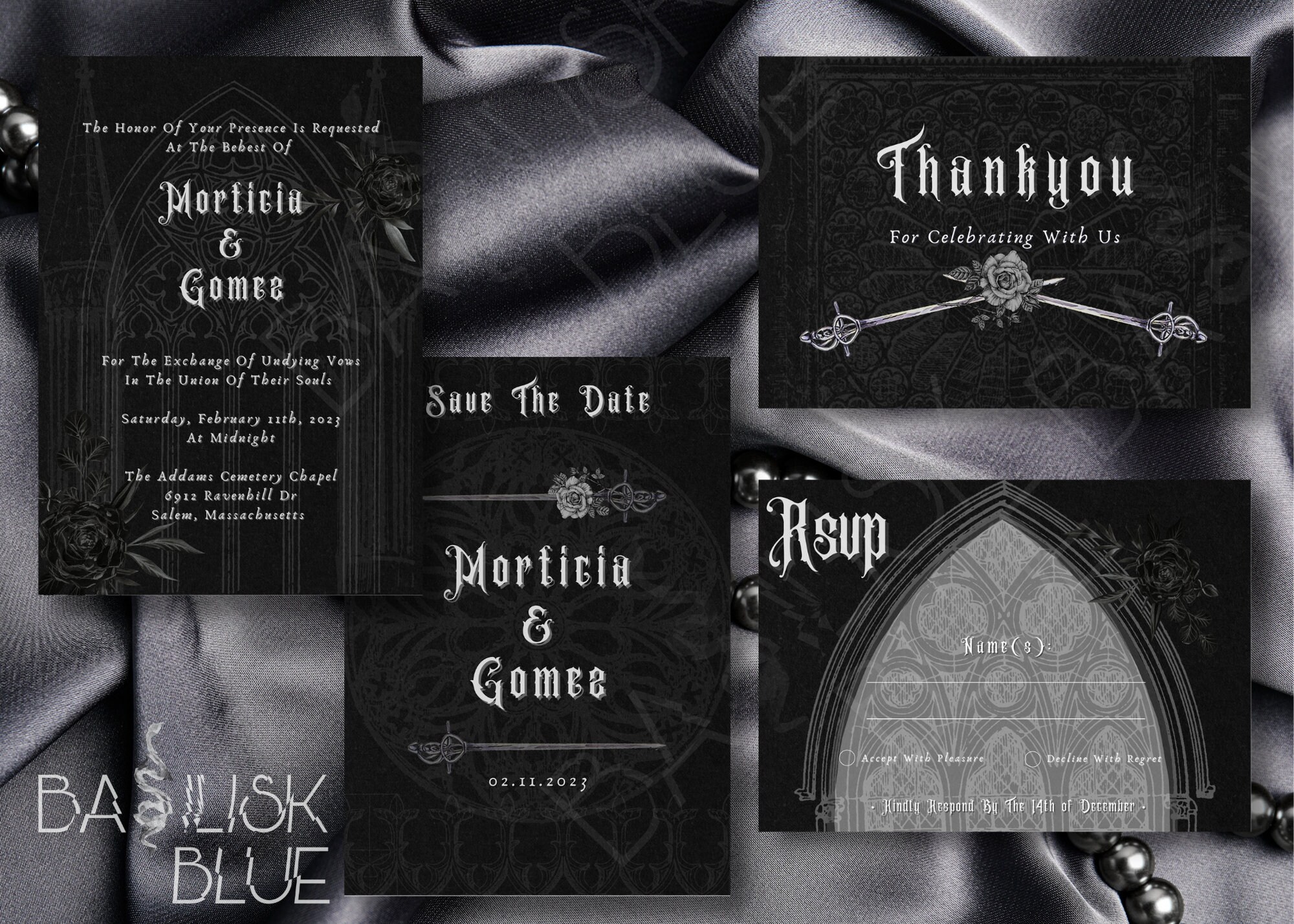 Gothic Addams Family Inspired Black Wedding Invitation Set - Etsy