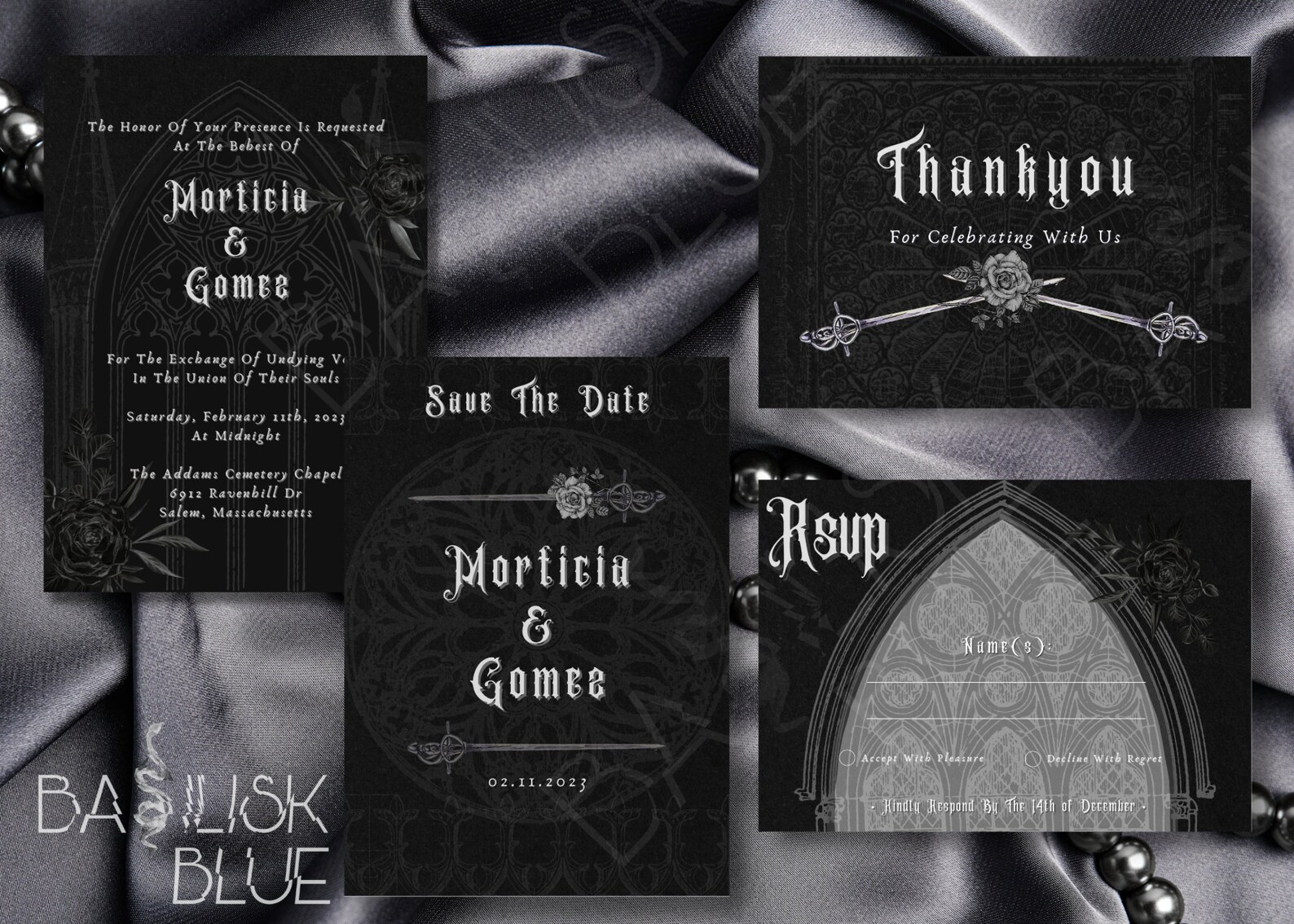 Gothic Addams Family Inspired Black Wedding Invitation Set - Customized ...
