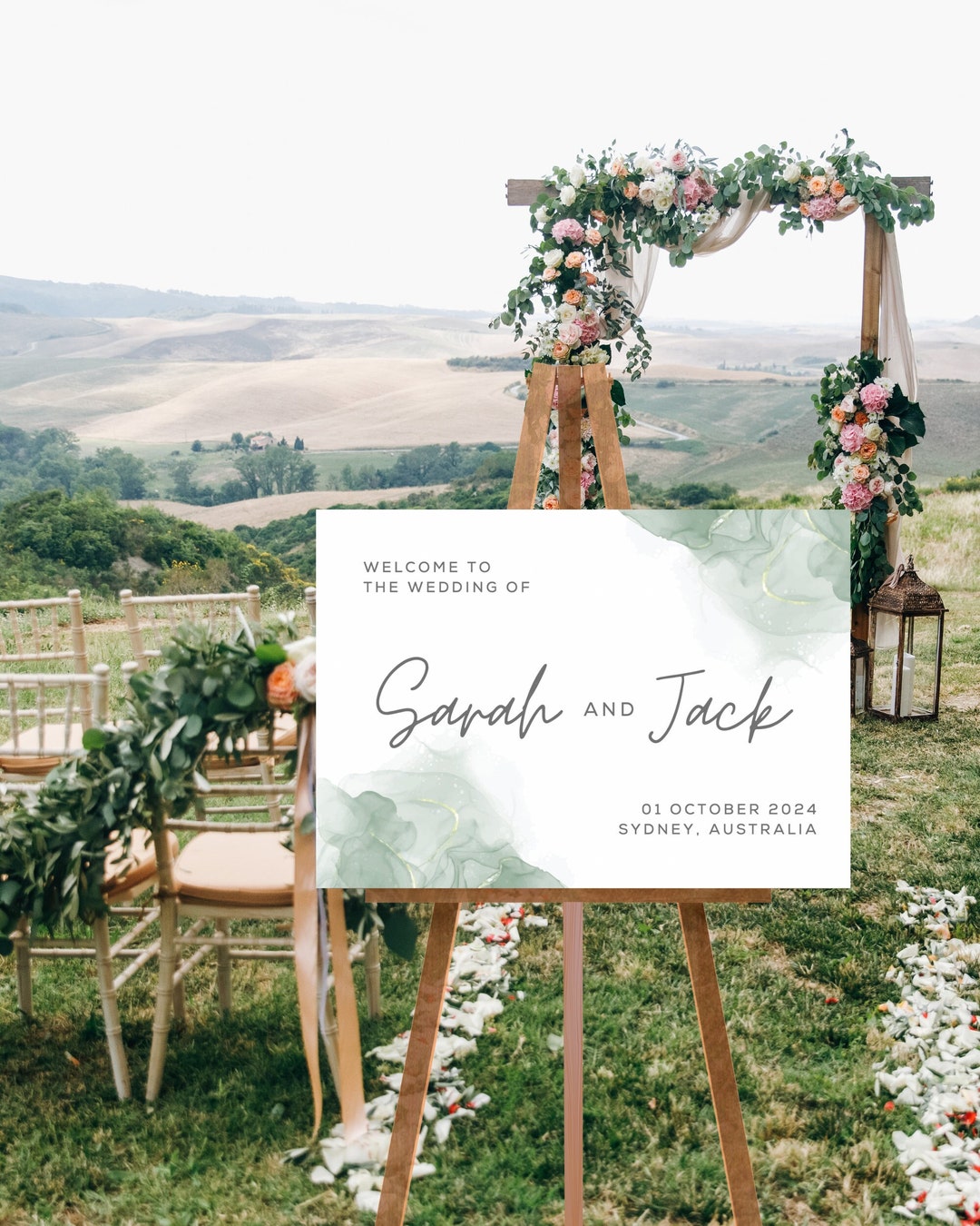 Elegant Wedding Sign Names Sage Timeline Watercolour Sage Wedding Sign ...