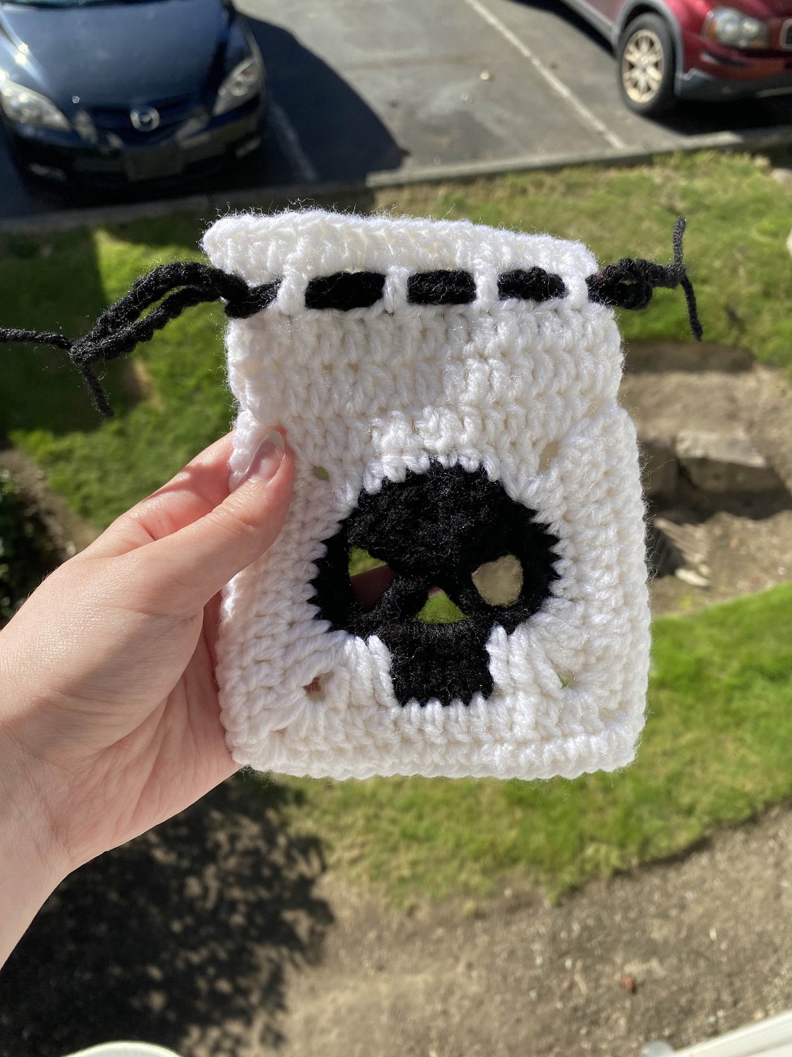 Crocheted Skull Drawstring Pouch, Halloween Bag, Drawstring Bag ...