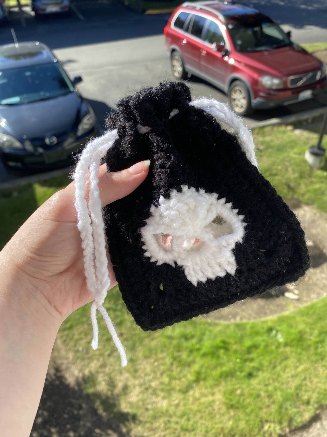 Crocheted Skull Drawstring Pouch, Halloween Bag, Drawstring Bag ...