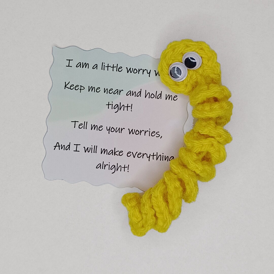 Crocheted Worry Worm Gift Kit Handmade Stress Relief Toy Worry Worm ...