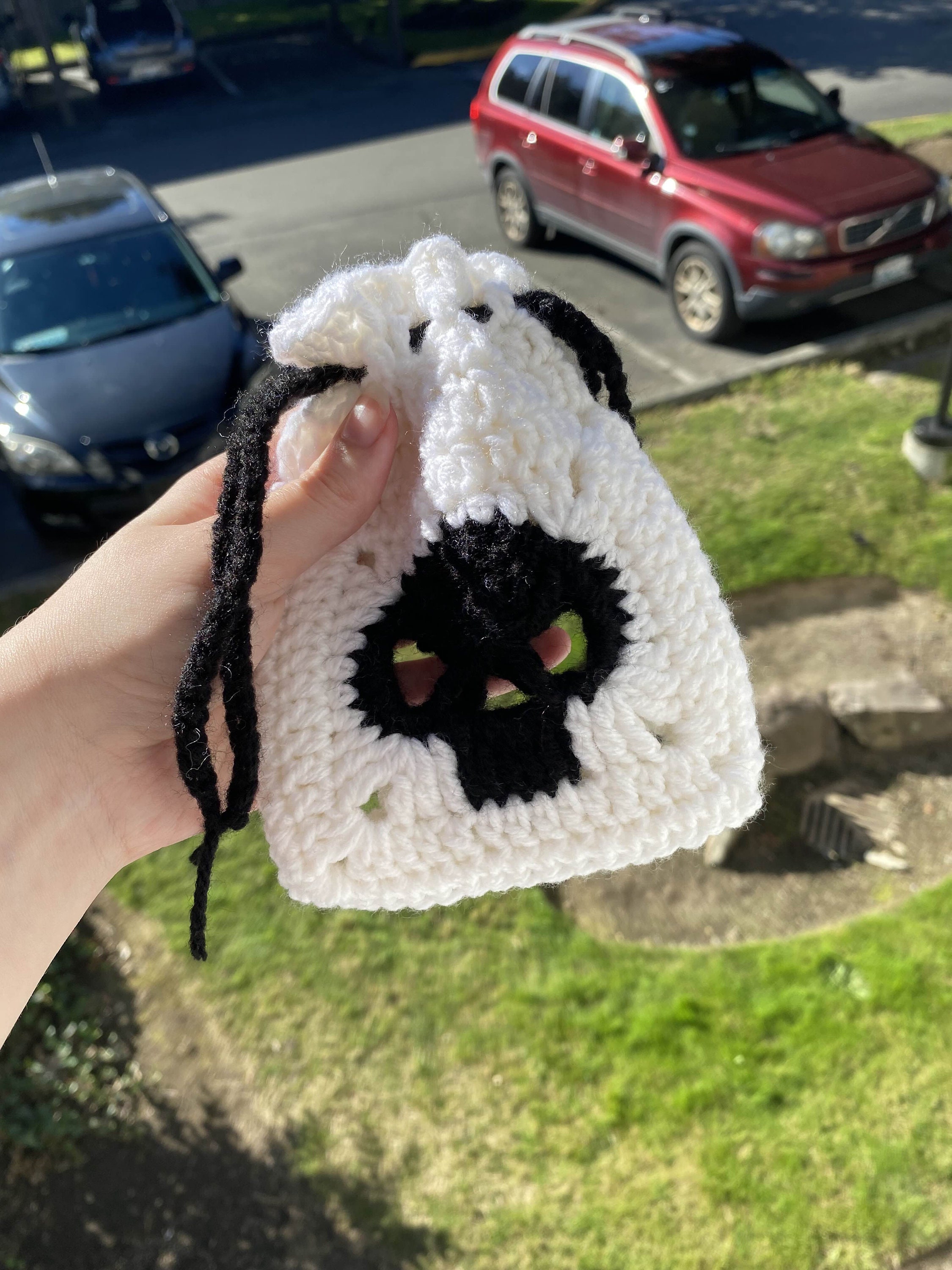 Crocheted Skull Drawstring Pouch, Halloween Bag, Drawstring Bag ...