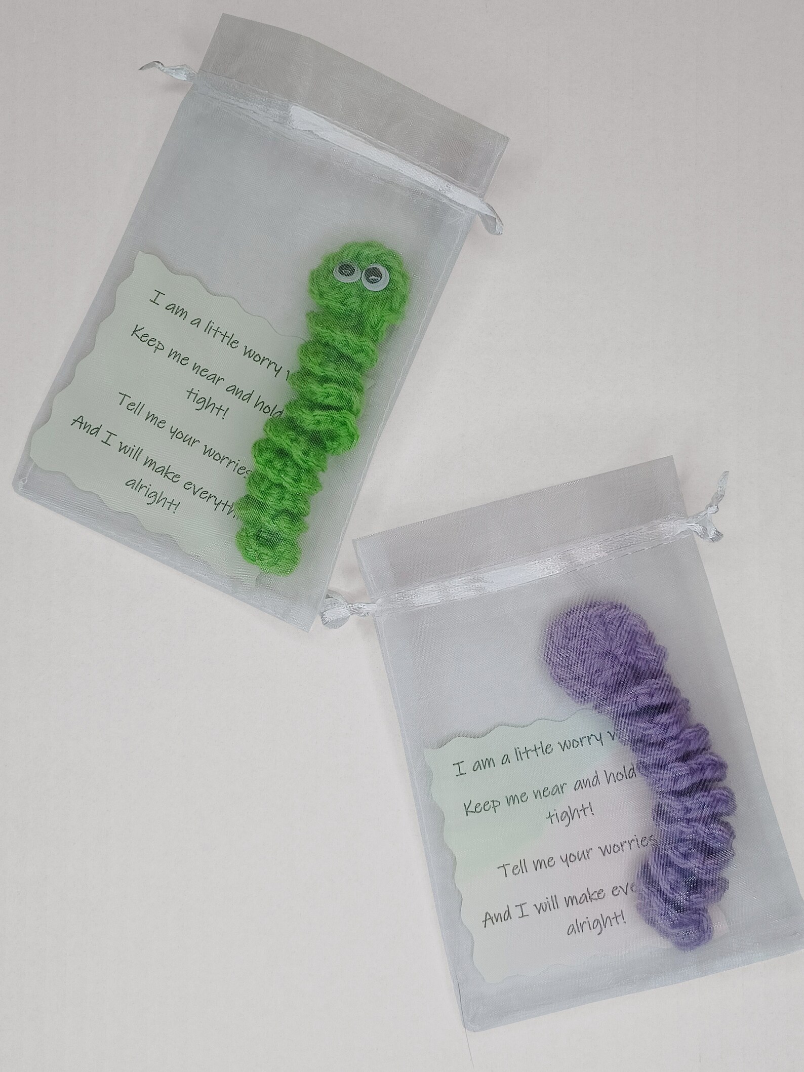 Crocheted Worry Worm Gift Kit Handmade Stress Relief Toy Worry Worm ...