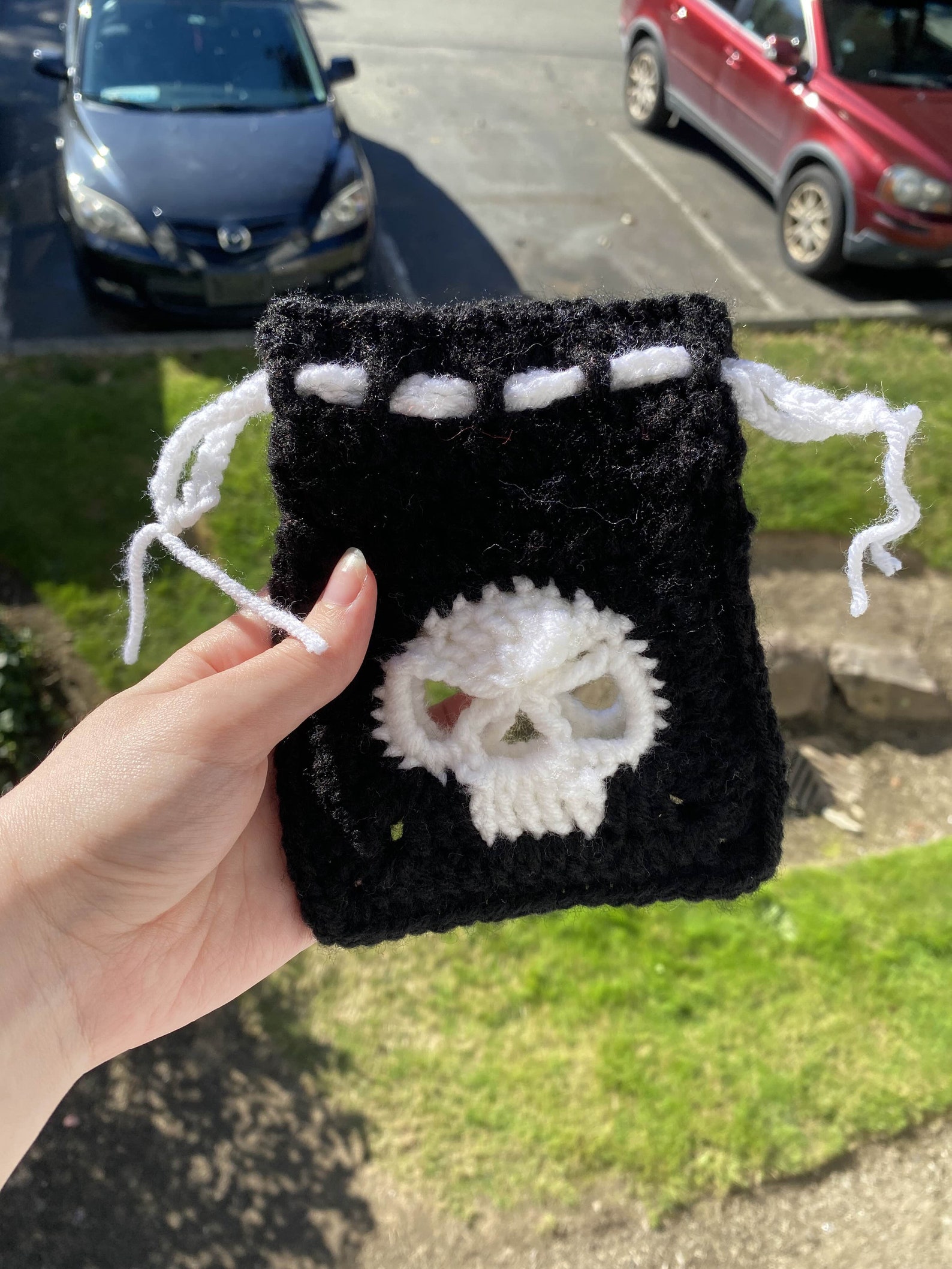 Crocheted Skull Drawstring Pouch, Halloween Bag, Drawstring Bag ...