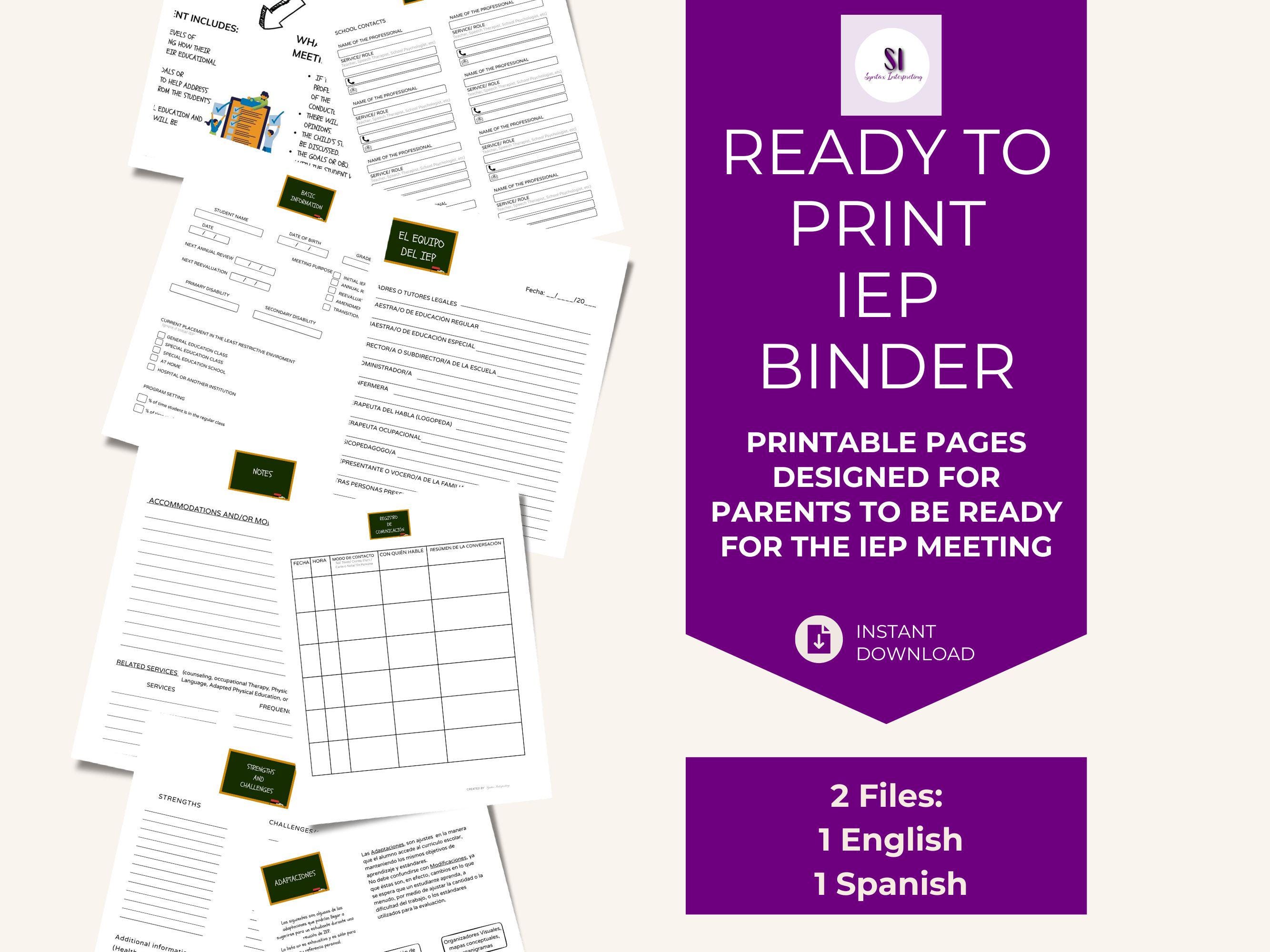 IEP Parent Guide and Workbook Instant Download Print Ready Worksheets ...