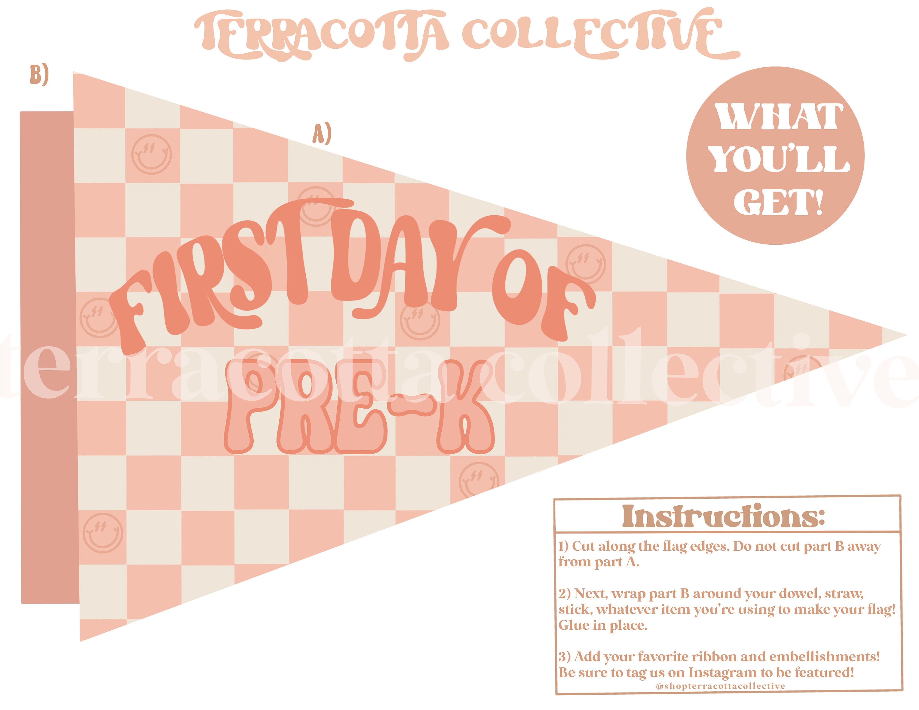 First Day of School Flag Printables : Pre K - 8th Grade - Etsy