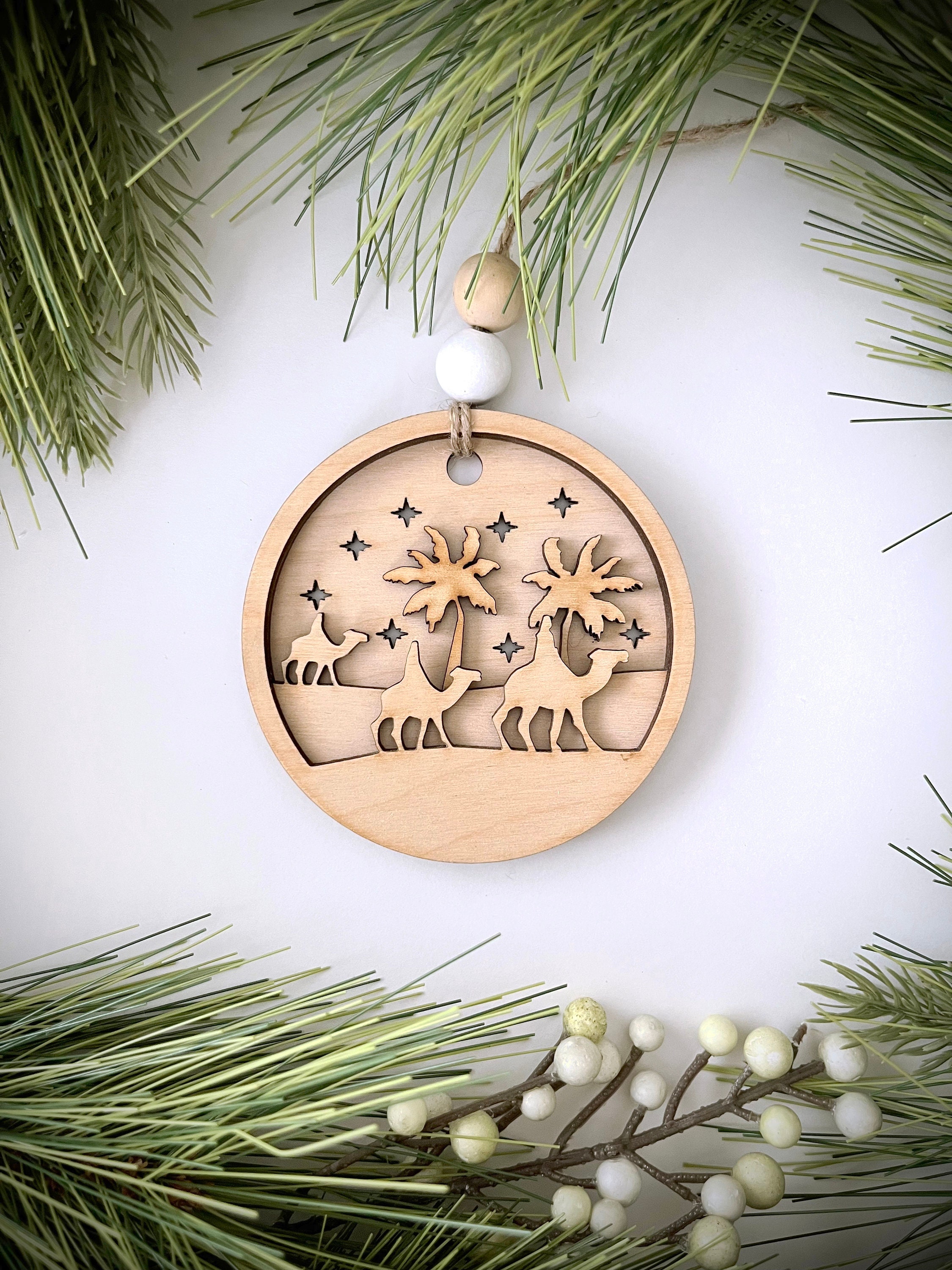 Layered Wooden Nativity Ornament 3 Piece Set - Etsy