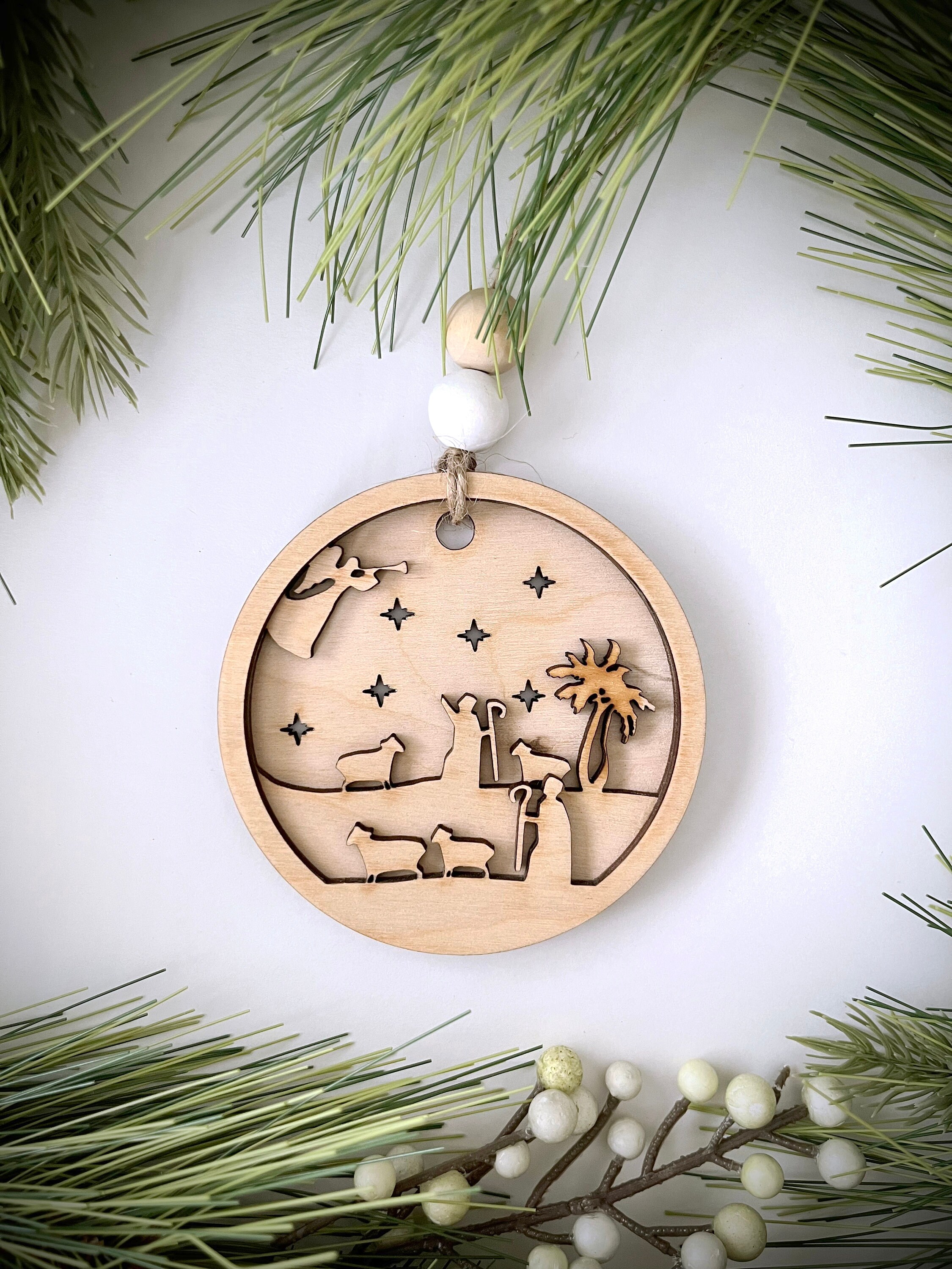 Layered Wooden Nativity Ornament 3 Piece Set - Etsy