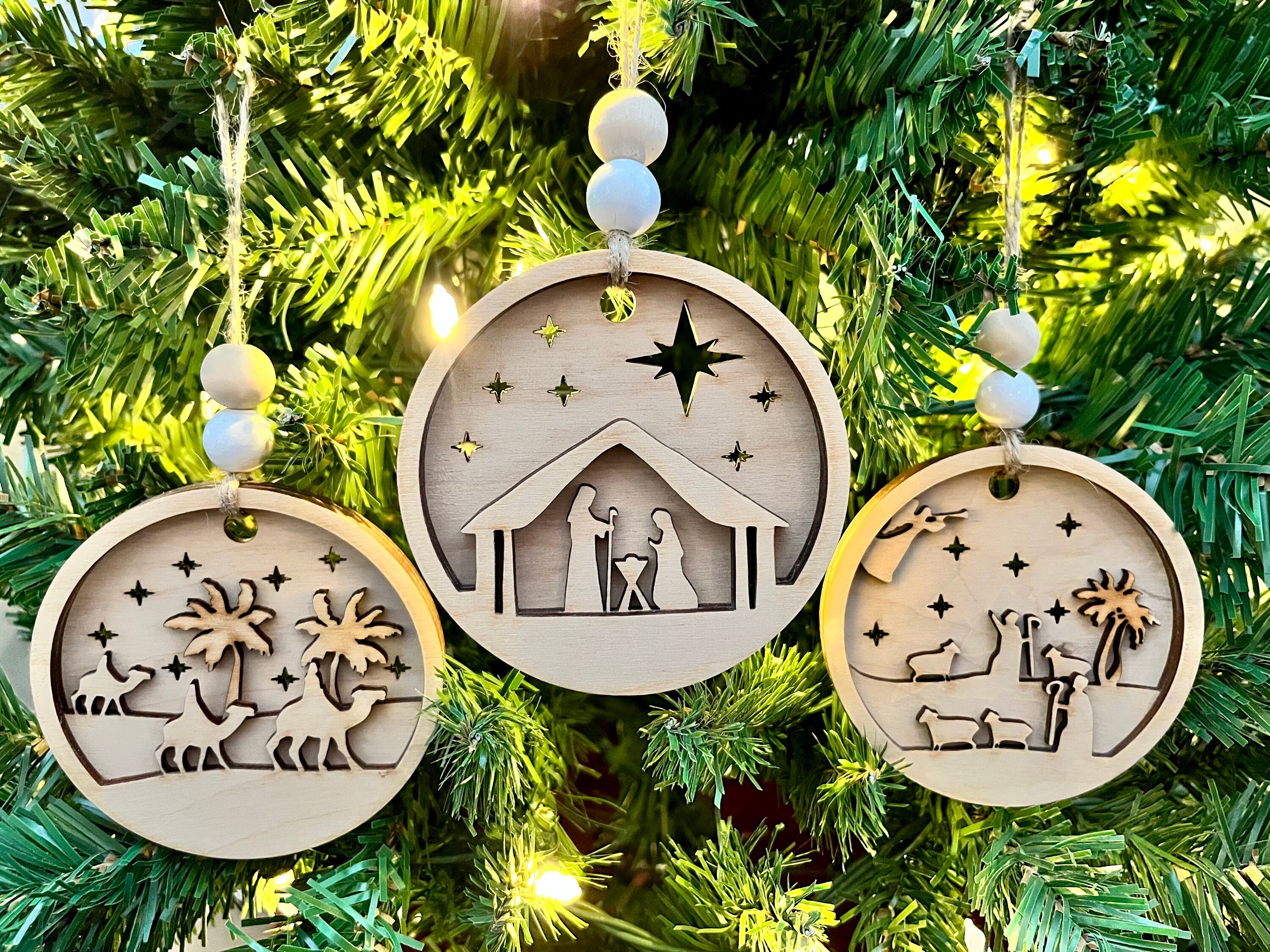 Layered Wooden Nativity Ornament 3 Piece Set - Etsy
